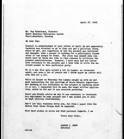 Lester C. Hunt papers | Wyoming History Day